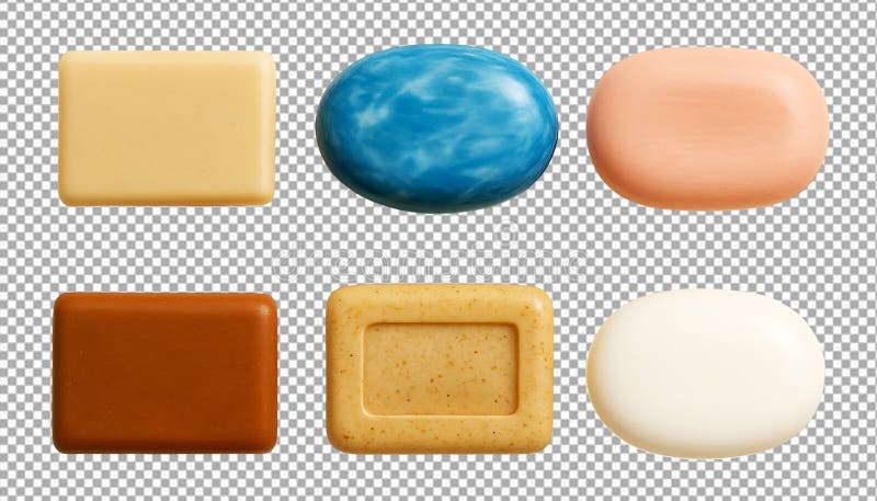 A Collection of Six Assorted Bar Soaps in Various Shapes and Colors ...