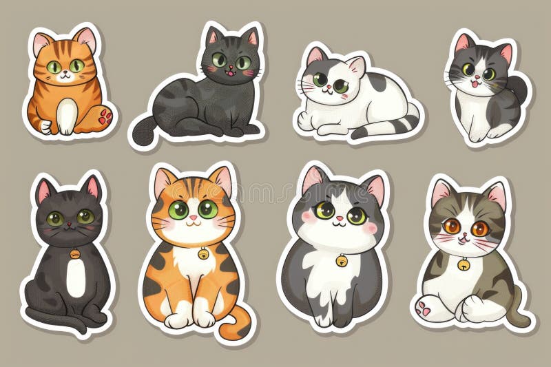 Collection Six Colorful Cat Stickers Stock Photos - Free & Royalty-Free ...