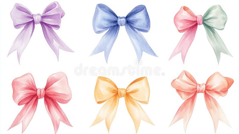 A Collection of Six Colorful, Decorative Bows in Various Pastel Shades ...
