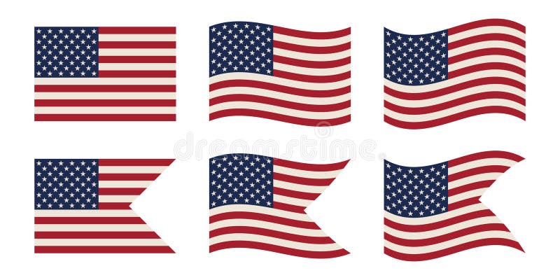 Collection of Six Different American Flag Vector Illustrations. Flag ...