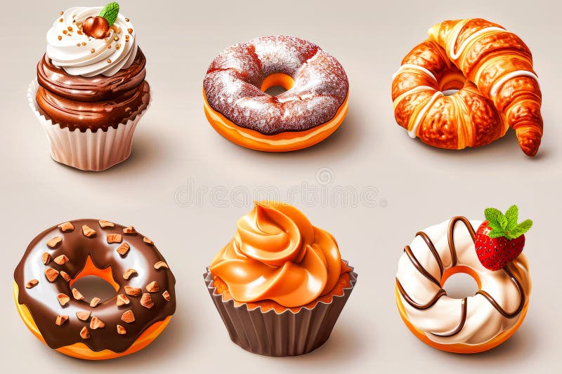 Collection of Six Different Doughnuts Each with Unique Flavor and ...