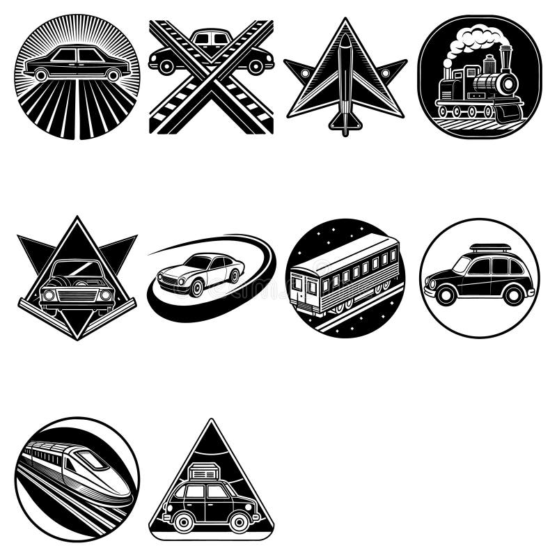 Six Different Logos Featuring Various Types of Vehicles Stock Vector ...