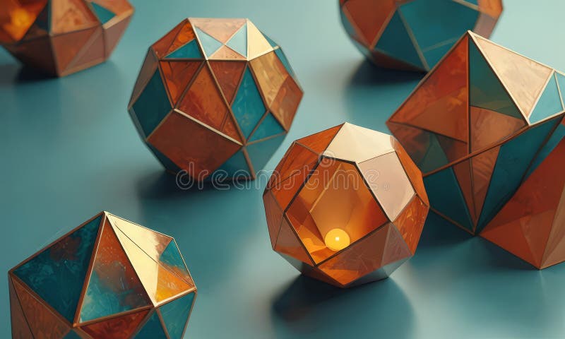Collection Six Geometric Objects, Including Cubes, Pyramids, and ...