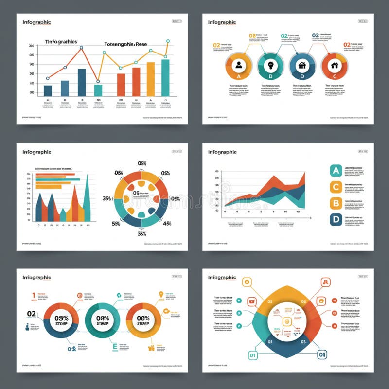 A Collection of Six Infographic Designs with Various Chart Types and ...