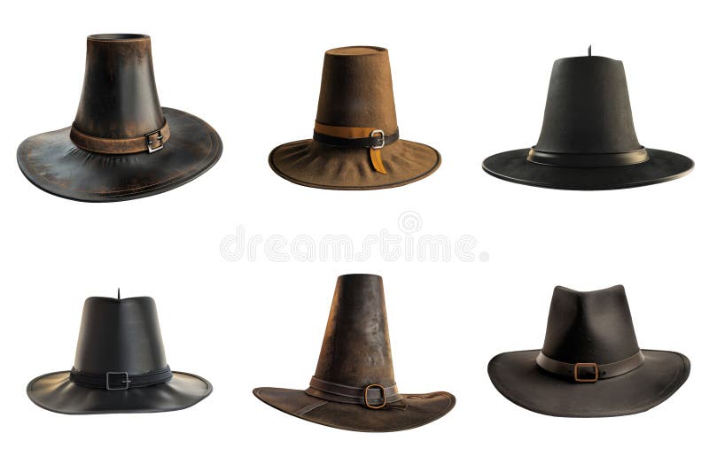 A Collection of Six Leather Pilgrim Hats Stock Illustration ...