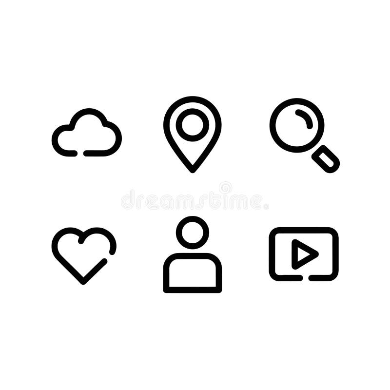 A Collection of Six Minimalist Black Icons Stock Illustration - Illustration of sign, button ...