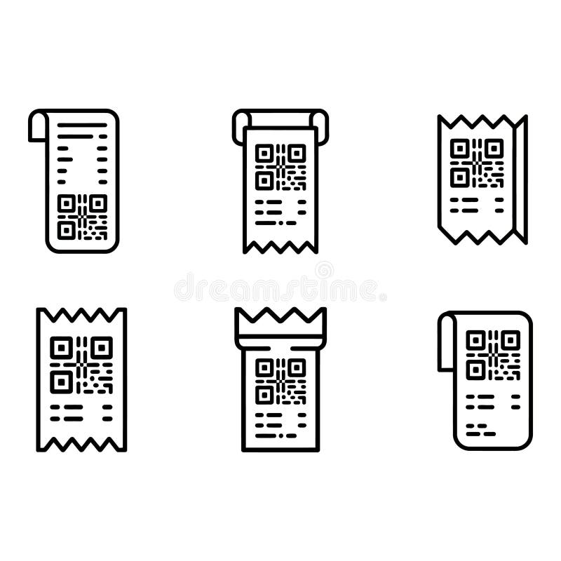Collection of Six Modern QR Code Receipt Icons Clean Line Art Style ...