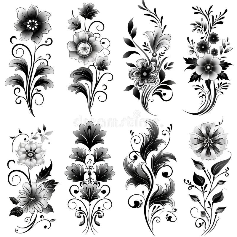 Elegant Black and White Floral Design Set Stock Illustration ...
