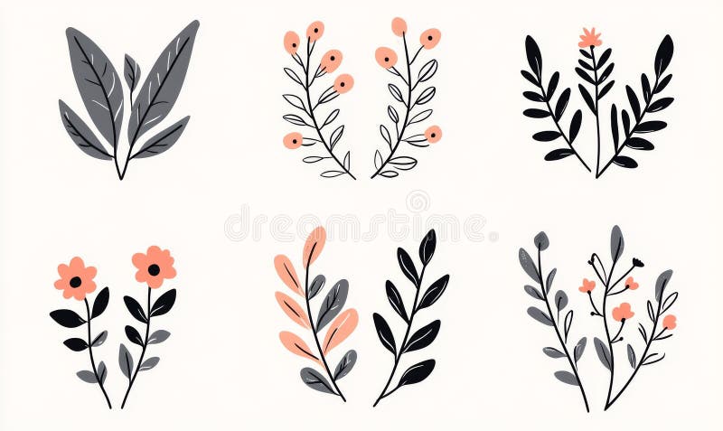 Collection of Six Simple, Stylized Flower Drawings Stock Photo - Image ...