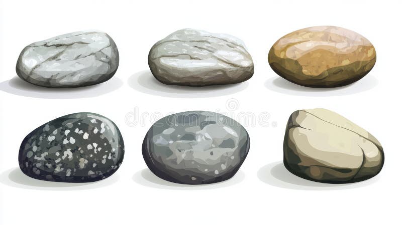 Six Smooth Stones Collection on White Background Stock Illustration ...