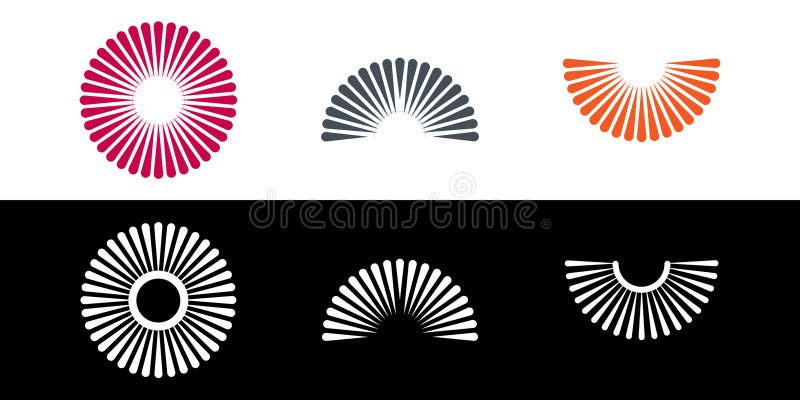 Abstract Stylized Geometric Sun Logos Featuring Radiating Lines ...