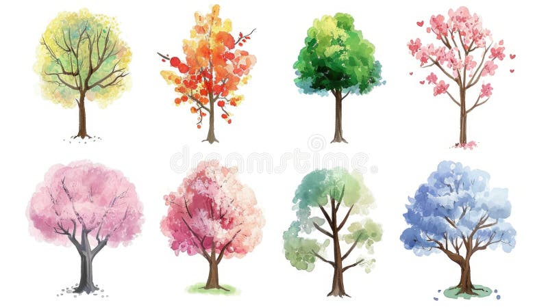 A Collection of Six Trees in Various Vibrant Colors. Suitable for ...