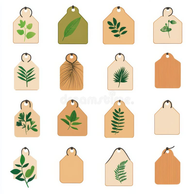 Collection of Sixteen Botanical Themed Tags with Different Leaf Designs ...