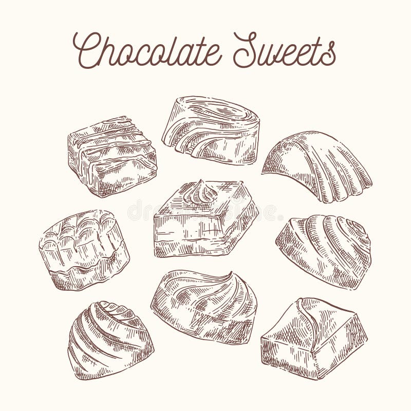 Collection of Sketch Chocolate Sweets Stock Vector - Illustration of ...