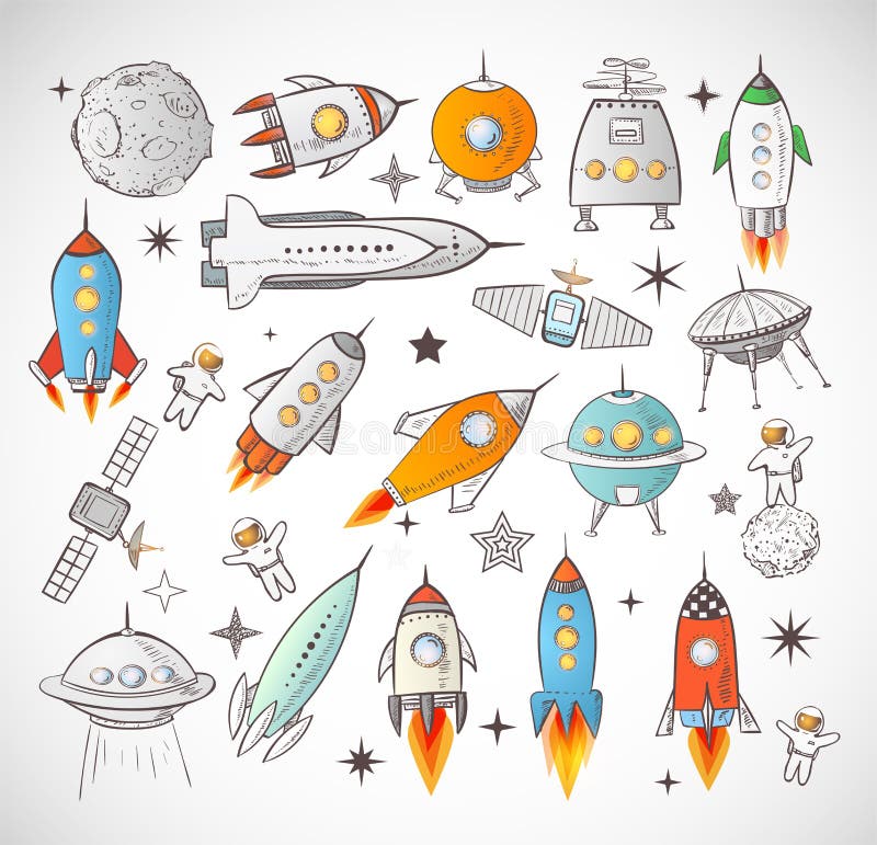 Collection of Sketchy Space Objects Stock Vector - Illustration of ...