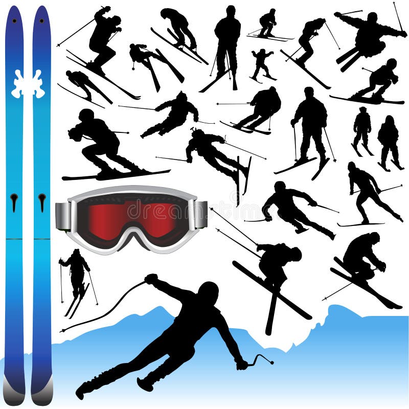 Collection of Ski Vector and Equipments Stock Vector - Illustration of ...