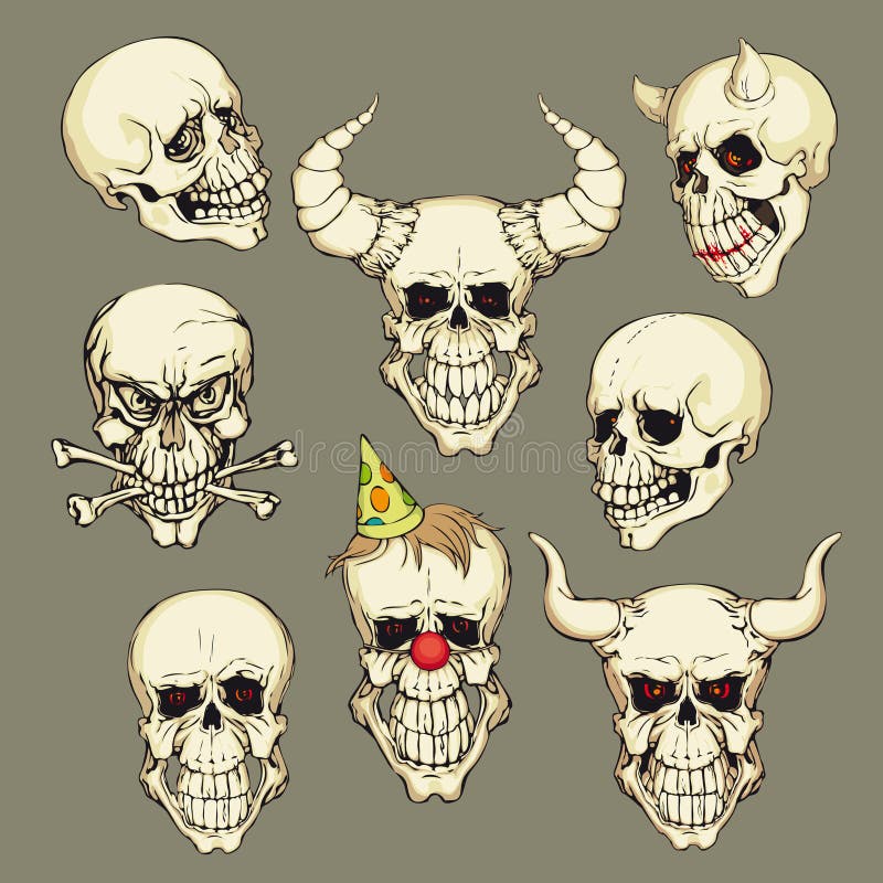 Collection of skulls stock vector. Illustration of bogeyman - 60675325
