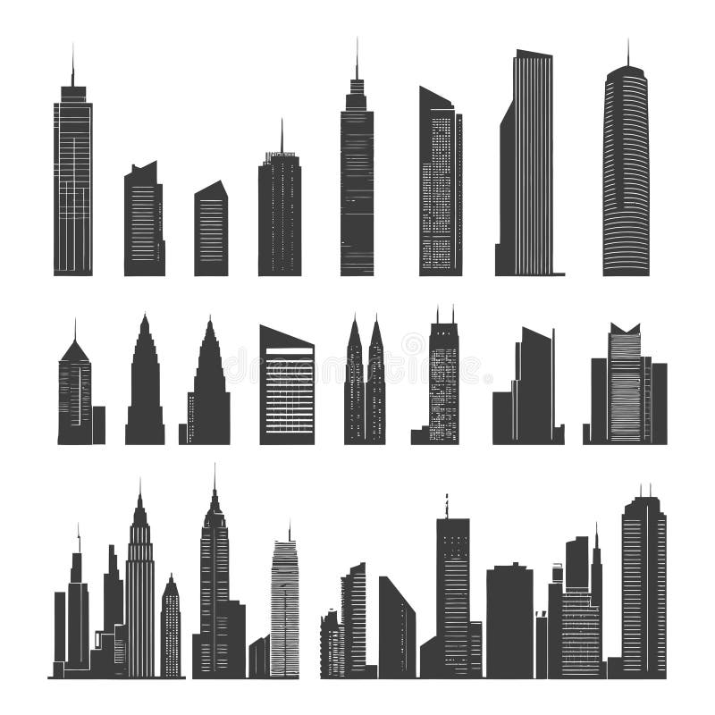 Collection of Modern City Skylines: Architectural Icons in Black and ...