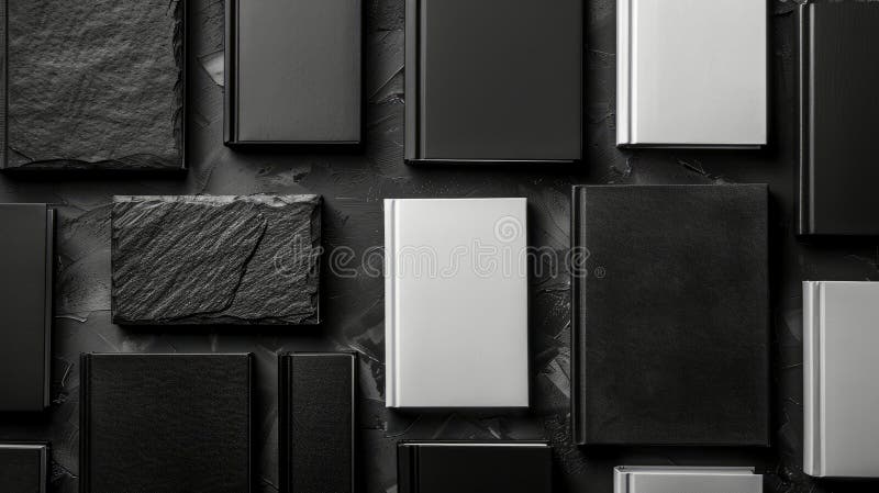 A Collection of Sleek Black and Metallic Notebooks Arranged on a ...