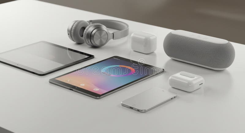 Collection of Sleek Electronic Devices on a White Surface. Includes a ...