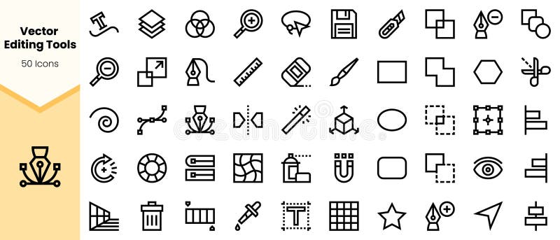 A Collection of Sleek, Minimalistic Vector Editing Tool Icons in Black , Showcasing a Variety of ...