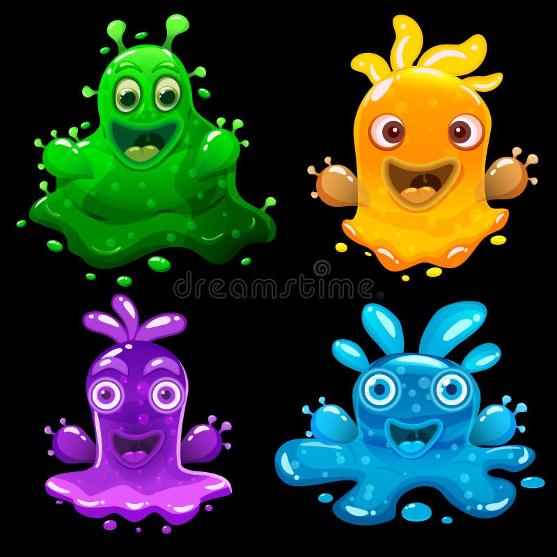 Collection Slime Monsters Colorful Glitter Characters Liquid Funny Slimy Aliens Stock Vector