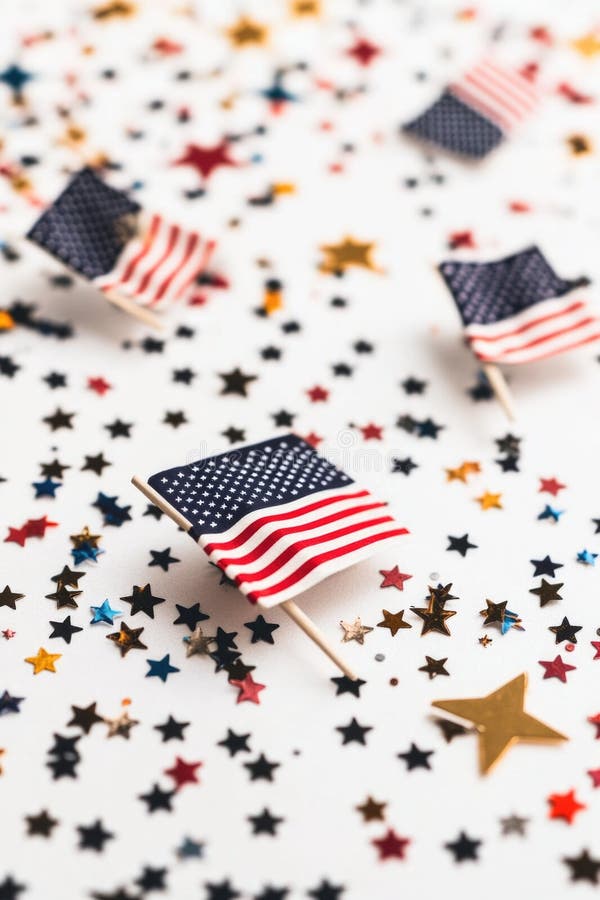A Collection of Small American Flags Placed on a Table, Suitable for ...