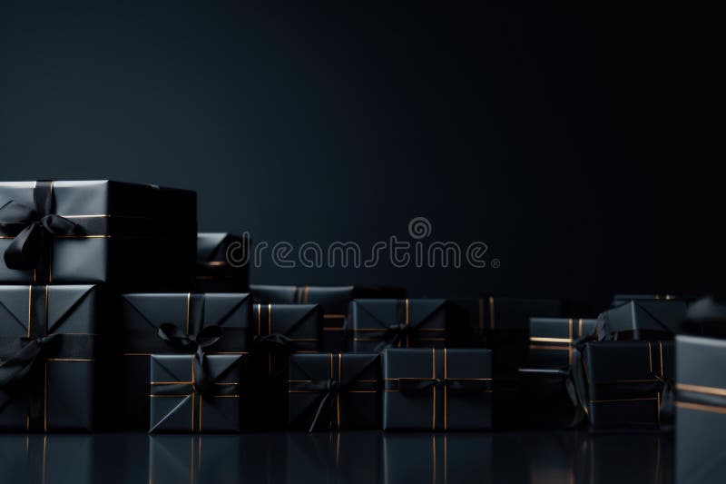 A Collection of Small Black Gift Boxes Arranged on a Flat Surface Stock ...