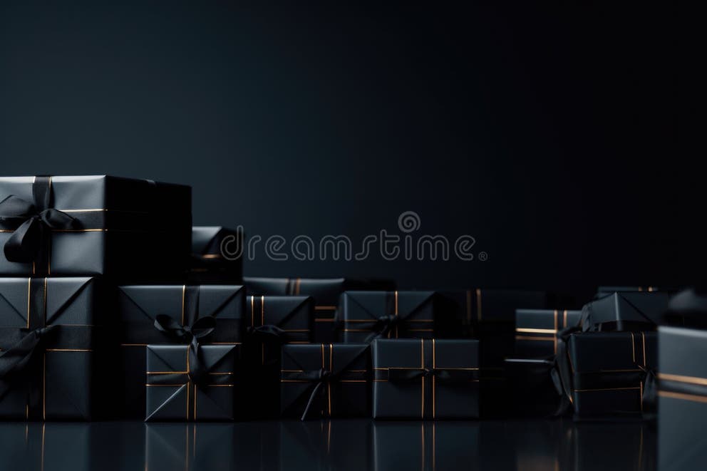A Collection of Small Black Gift Boxes Arranged on a Flat Surface Stock ...