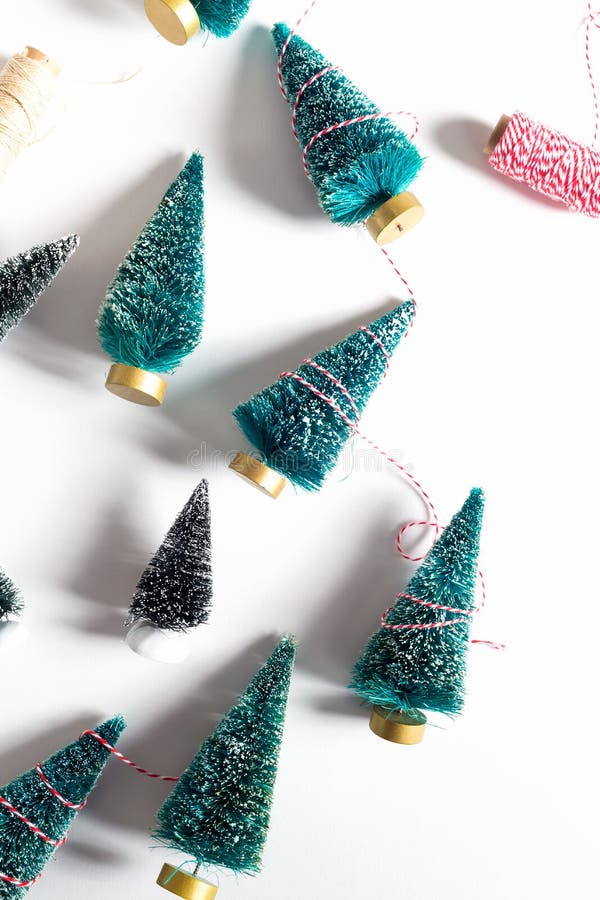 Small Christmas Trees from Above Stock Photo - Image of thread, twine ...