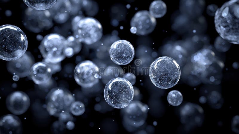 A Collection of Small, Clear, Spherical Objects Floating in a Dark ...