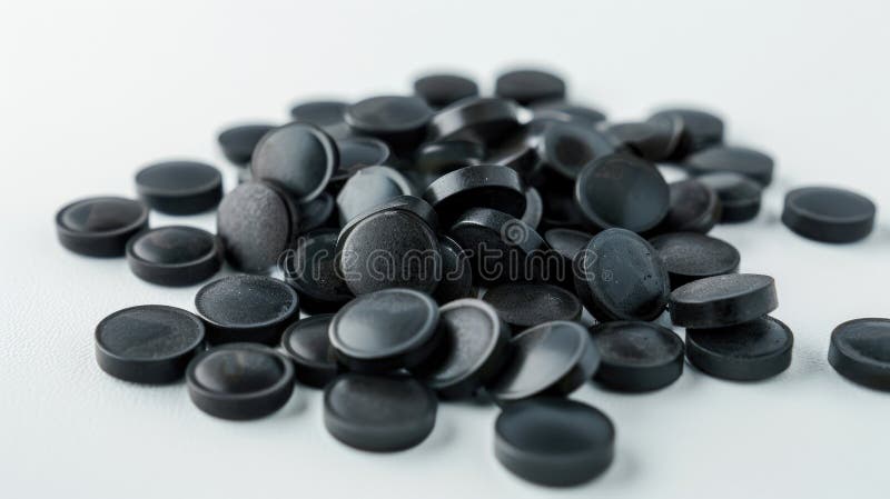 A Collection of Small, Round Black Buttons Arranged on a Flat Surface ...