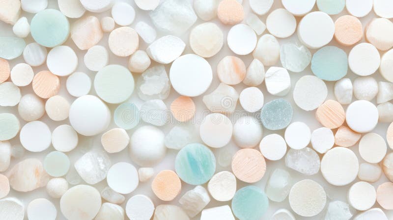 A Collection of Small, Round, White and Light Blue Objects Arranged in ...