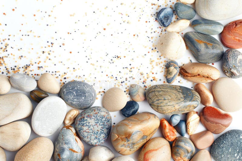 A Collection of Small Stones and Rocks Arranged on a White Background ...