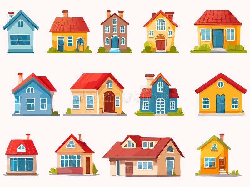 Collection of Small and Tiny Hand Drawn Houses of Different Shapes and ...