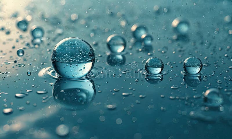 A Collection of Small Water Droplets are on a Blue Surface. Stock ...
