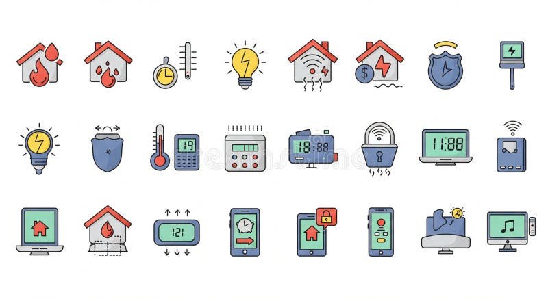 Collection of Smart Home Icons, Each Depicting Various Technologies and ...
