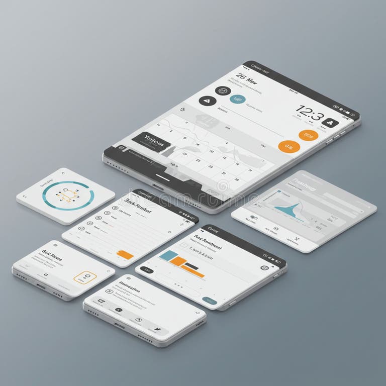 Collection of Smartphone App Interfaces Displayed on Multiple Devices ...