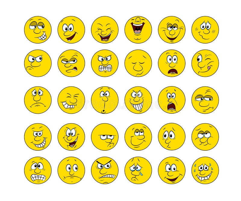 Collection of 30 Smiley Faces, Hand Draw Stock Vector - Illustration of ...