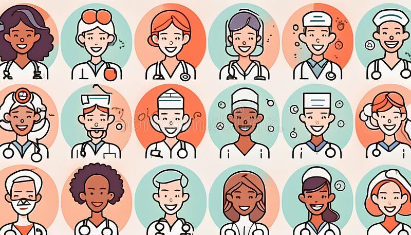 A Collection of Smiling Faces of People in Various Professions Stock ...