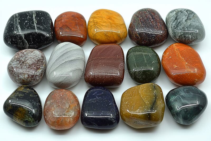 Collection of Smooth Healing Stones in Various Colors and Textures on a ...