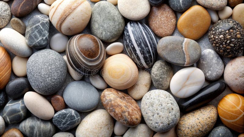 A Collection of Smooth, Multicolored River Rocks with Varied Textures ...