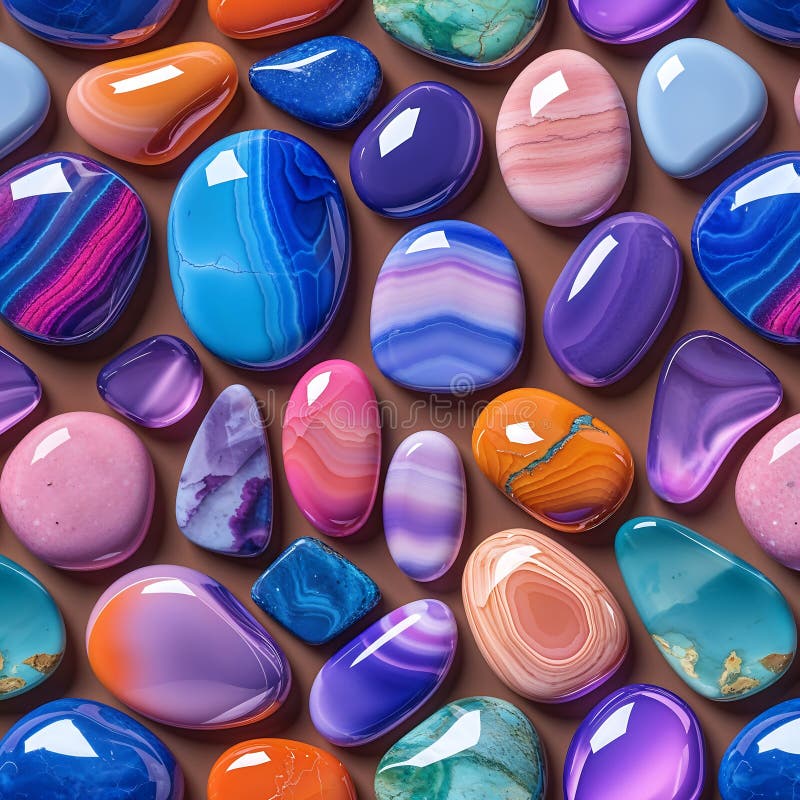 Polished Stone Collection with Vibrant Colors and Varied Shapes Stock ...