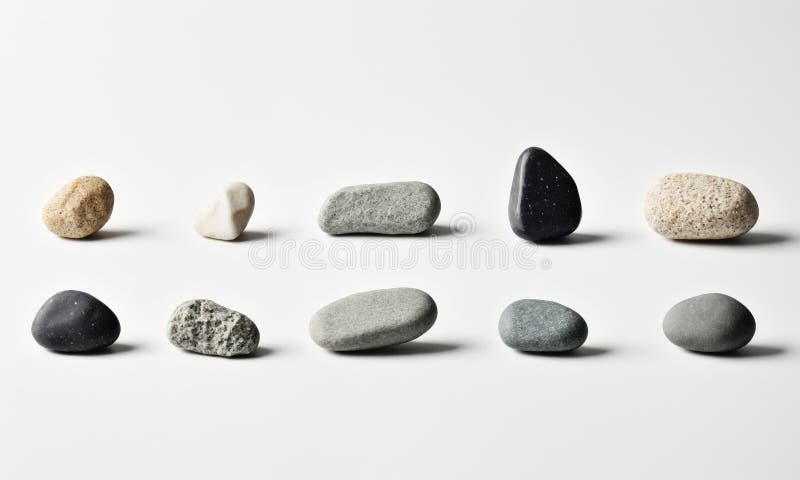 Collection of Smooth Stones on a White Surface Stock Illustration ...