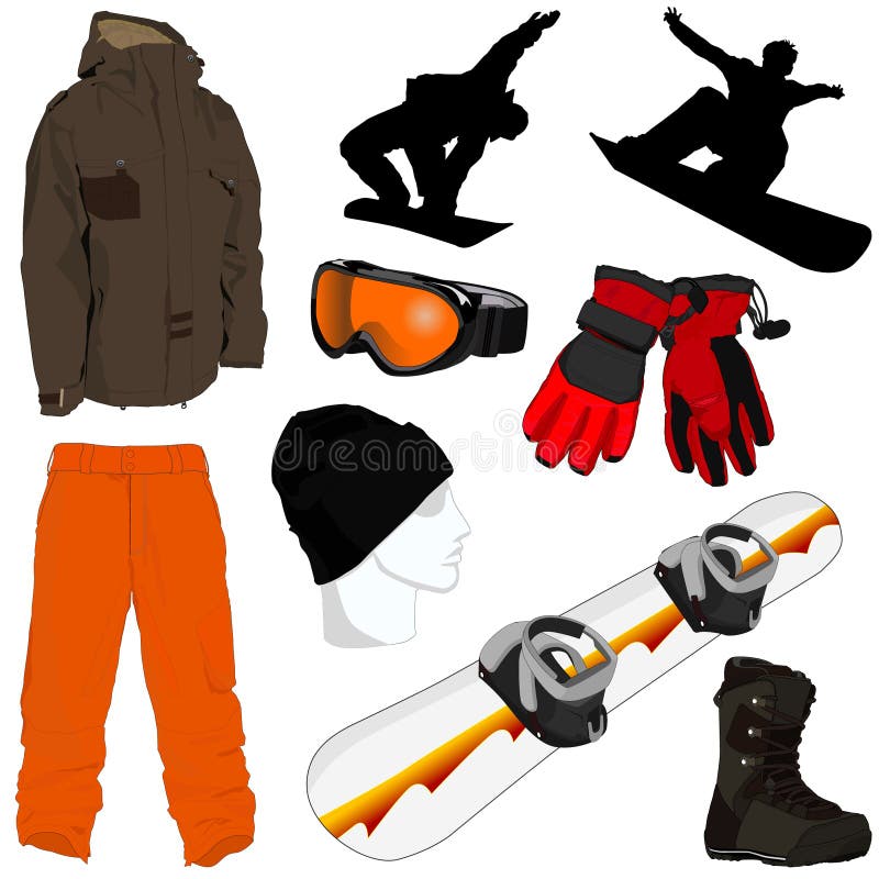 A Collection of Snowboarding Gear Stock Vector - Illustration of ...