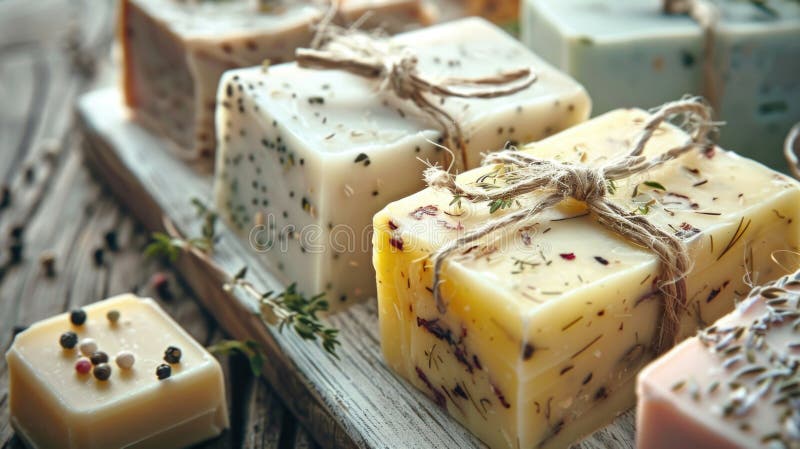 A Collection of Soaps Displayed on a Rustic Wooden Surface. Suitable ...