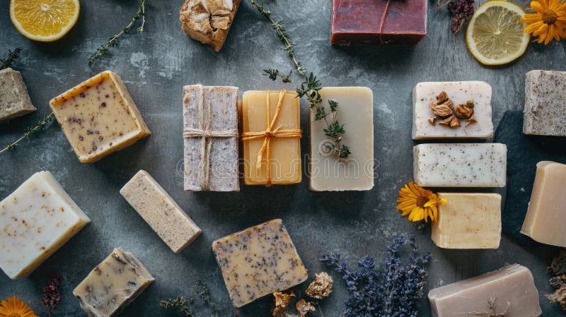 Collection of Soaps with Various Scents and Colors Stock Photo - Image ...