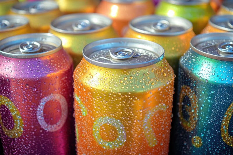 A Collection of Soda Cans Captured in a Close-up Shot Stock Image ...