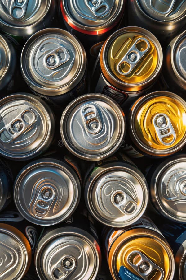 A Collection of Soda Cans Photographed from a Close Perspective Stock ...
