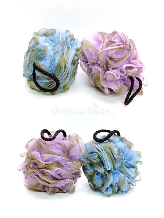 Soft Blue Bath Puff or Sponge on White Background; Stock Photo - Image ...